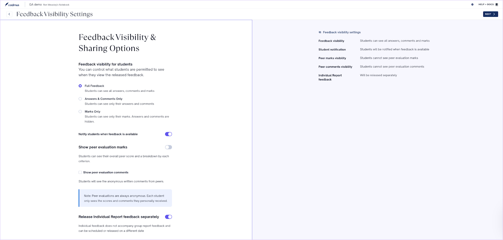 Releasing Feedback for Group Assessments