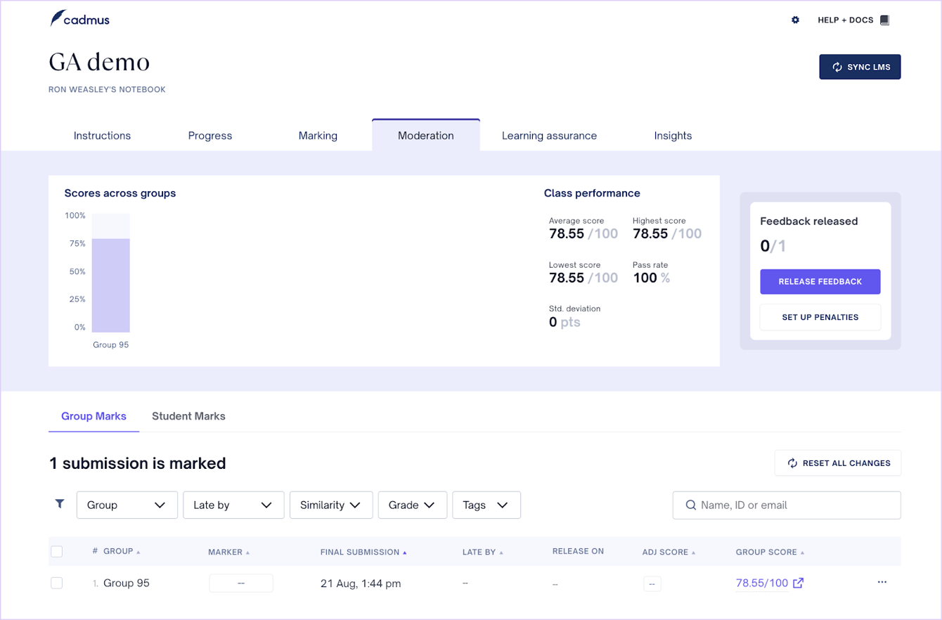 Releasing Feedback for Group Assessments