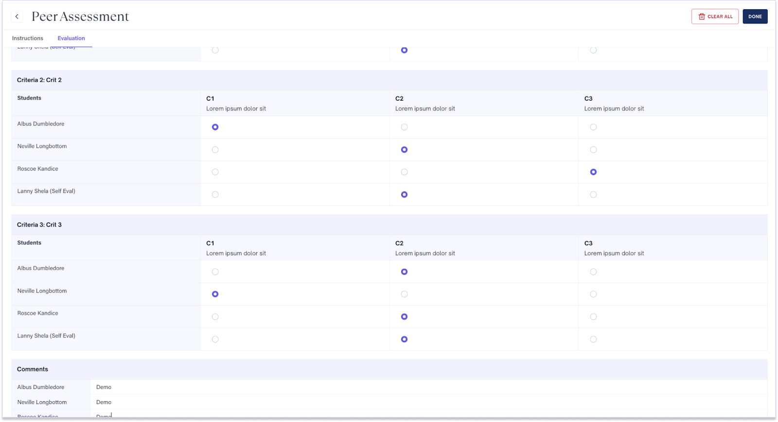 Peer and Self Evaluation in Group Assessments